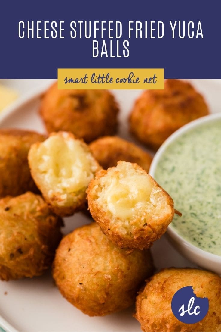 Cheese Stuffed Fried Yuca Balls & Cilantro Dressing - My Dominican Kitchen
